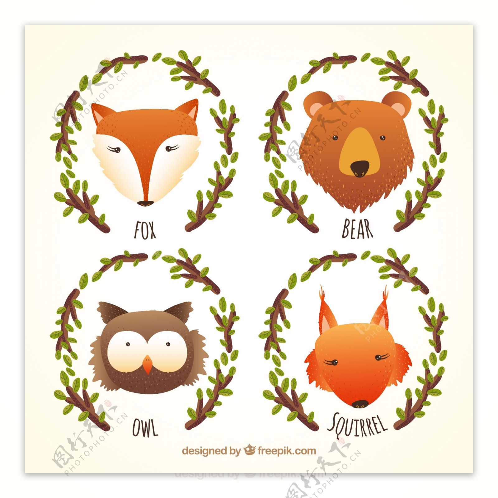 卡通动物头像图片素材-编号27366117-图行天下