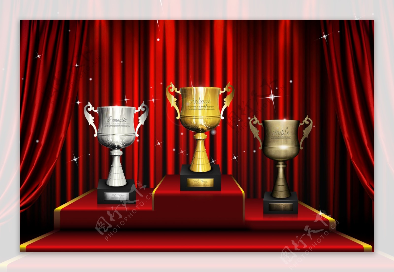 领奖台颁奖台奖杯红色窗帘背景图片素材-编号39622497-图行天下